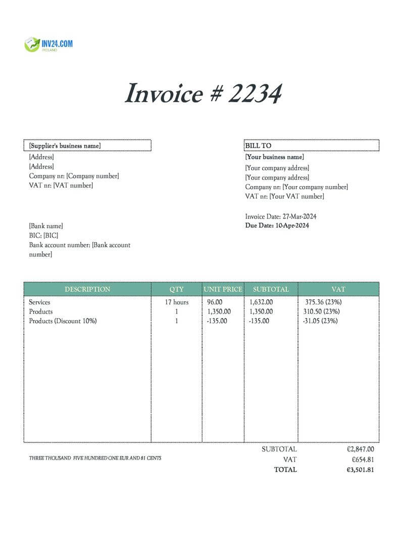 Supplier Invoice in Ireland: Meaning & Sample