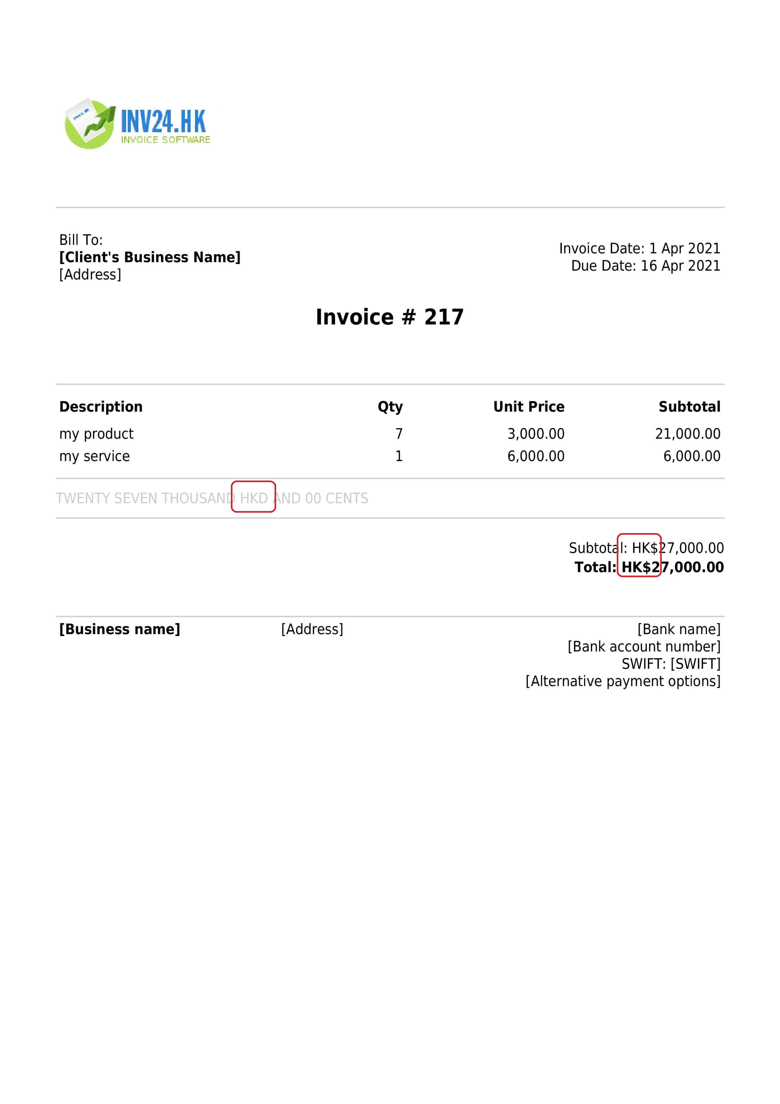 Currency on the Invoice in Hong Kong