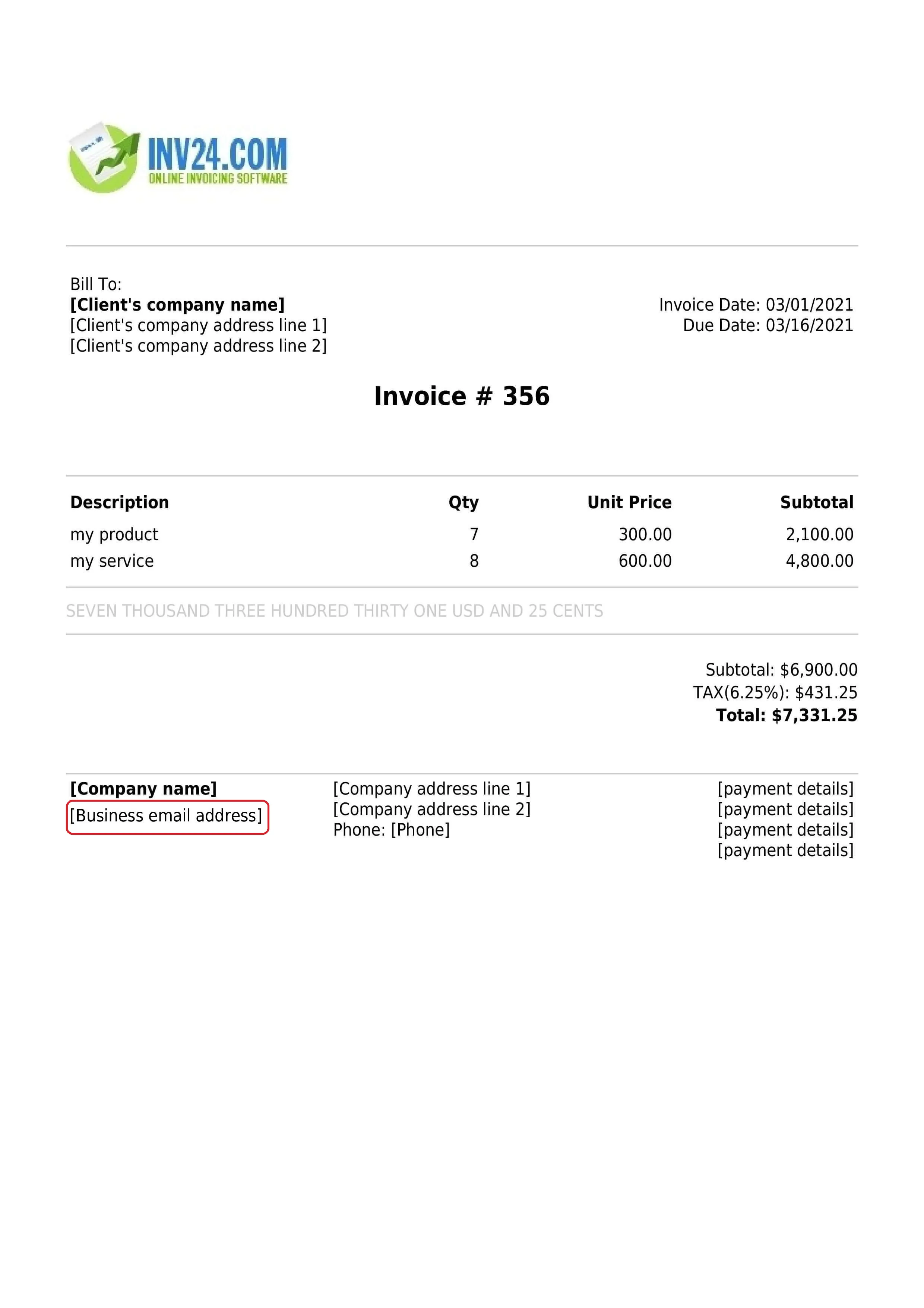 Business Email Address on the Invoice