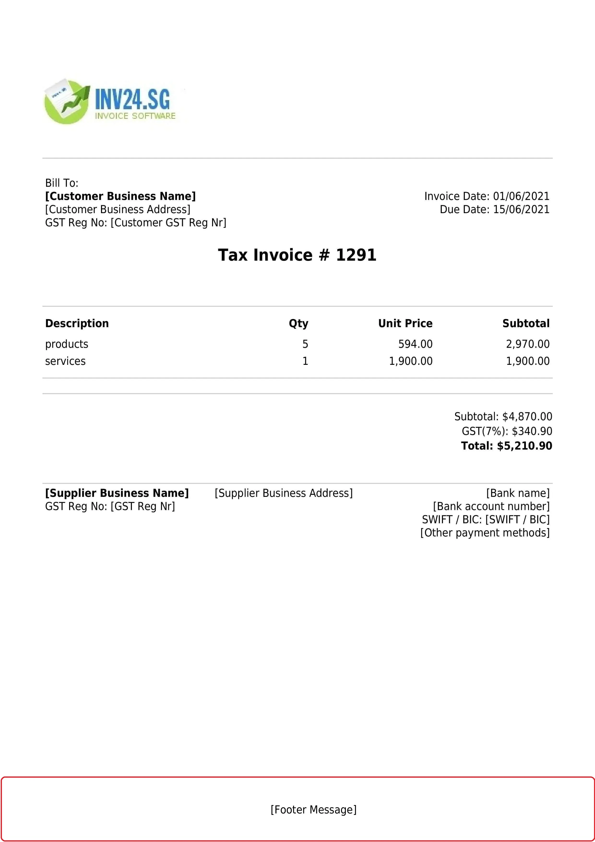 Invoice Footer Message in Singapore