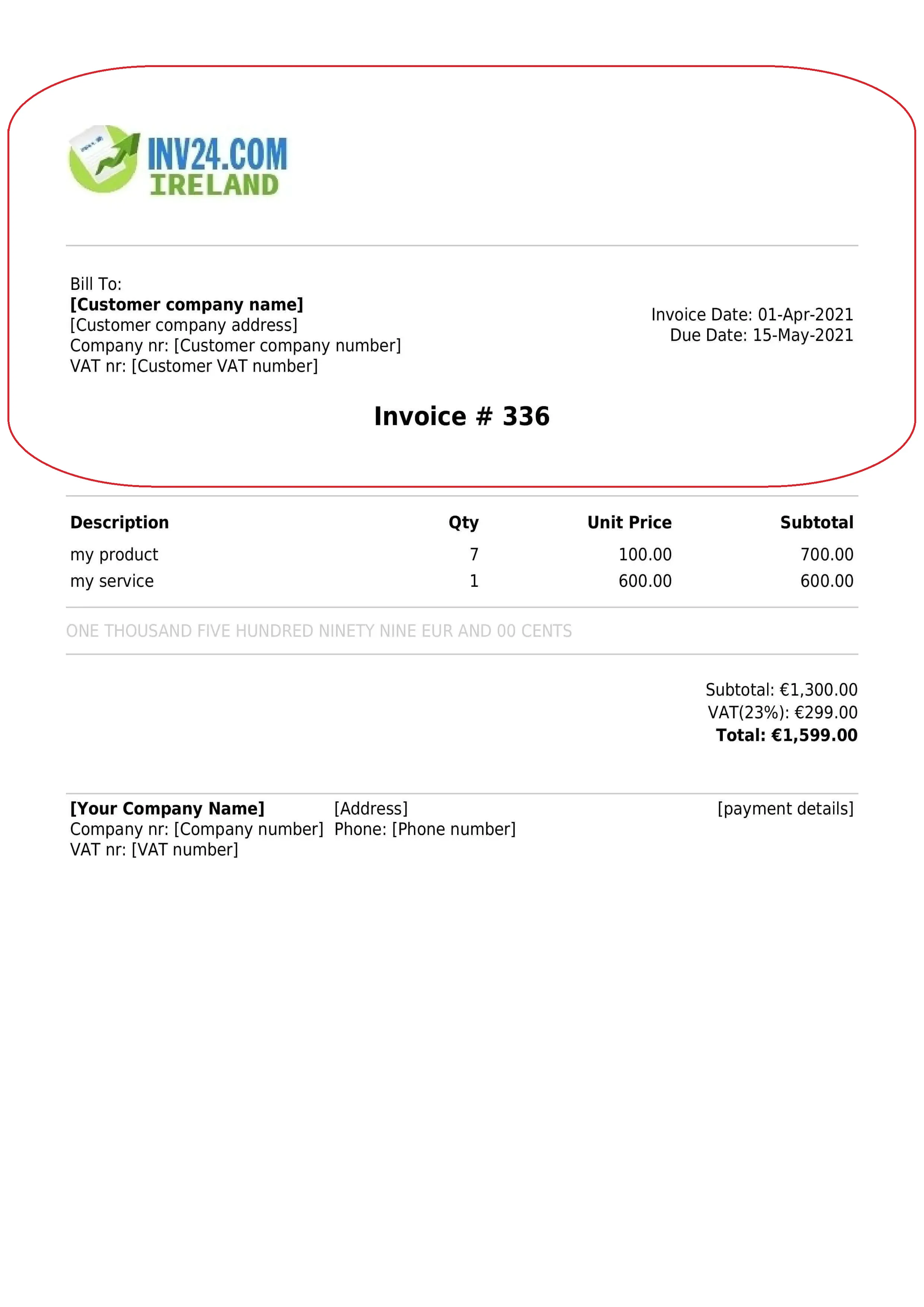 Invoice Header in Ireland