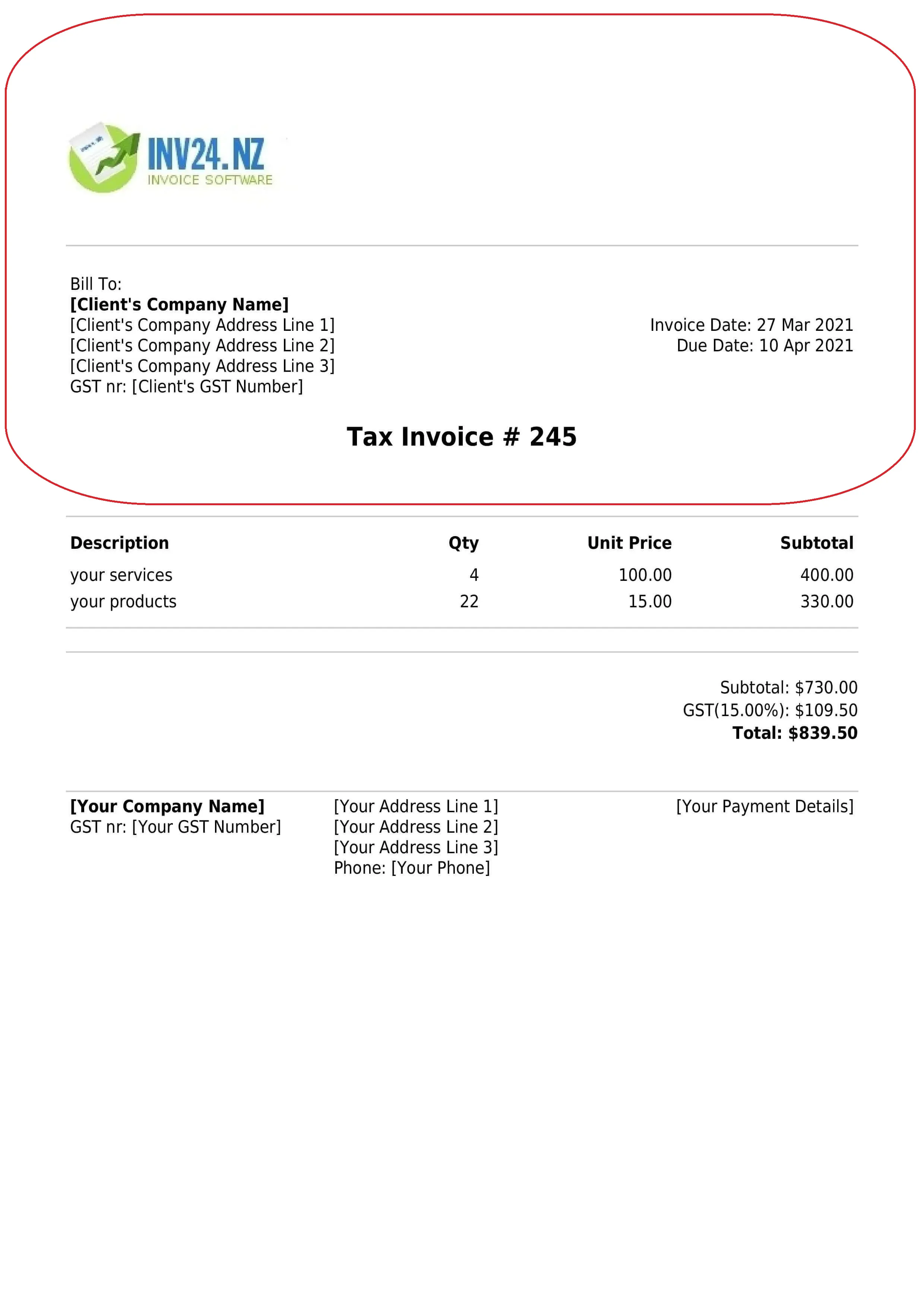 Invoice Header in New Zealand