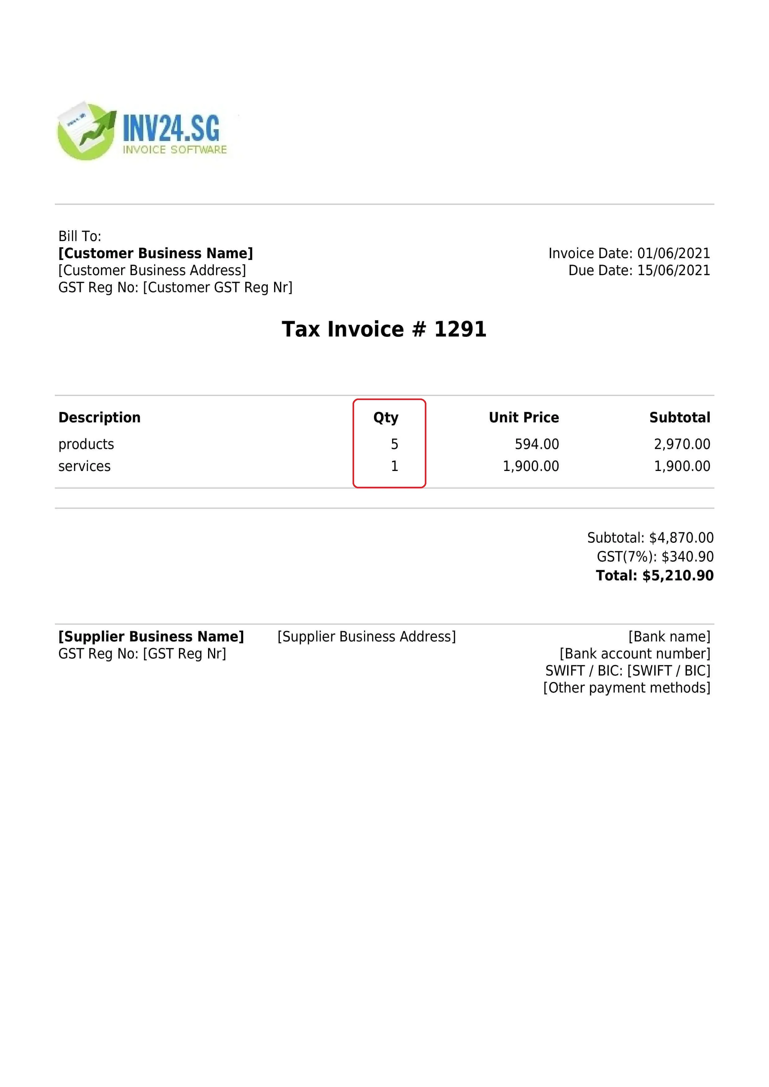 Invoice Item Quantity in Singapore