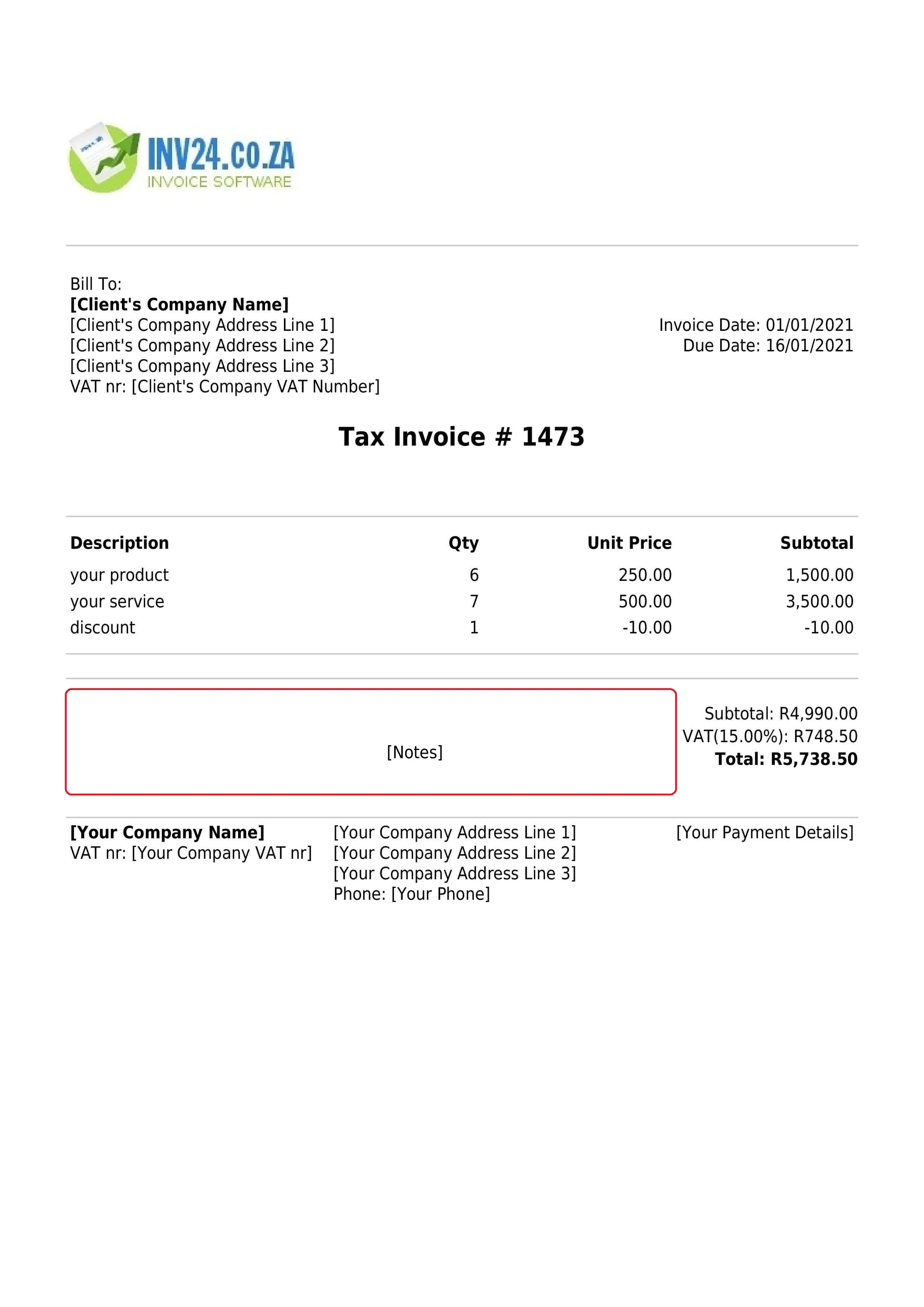 Invoice Notes in South Africa