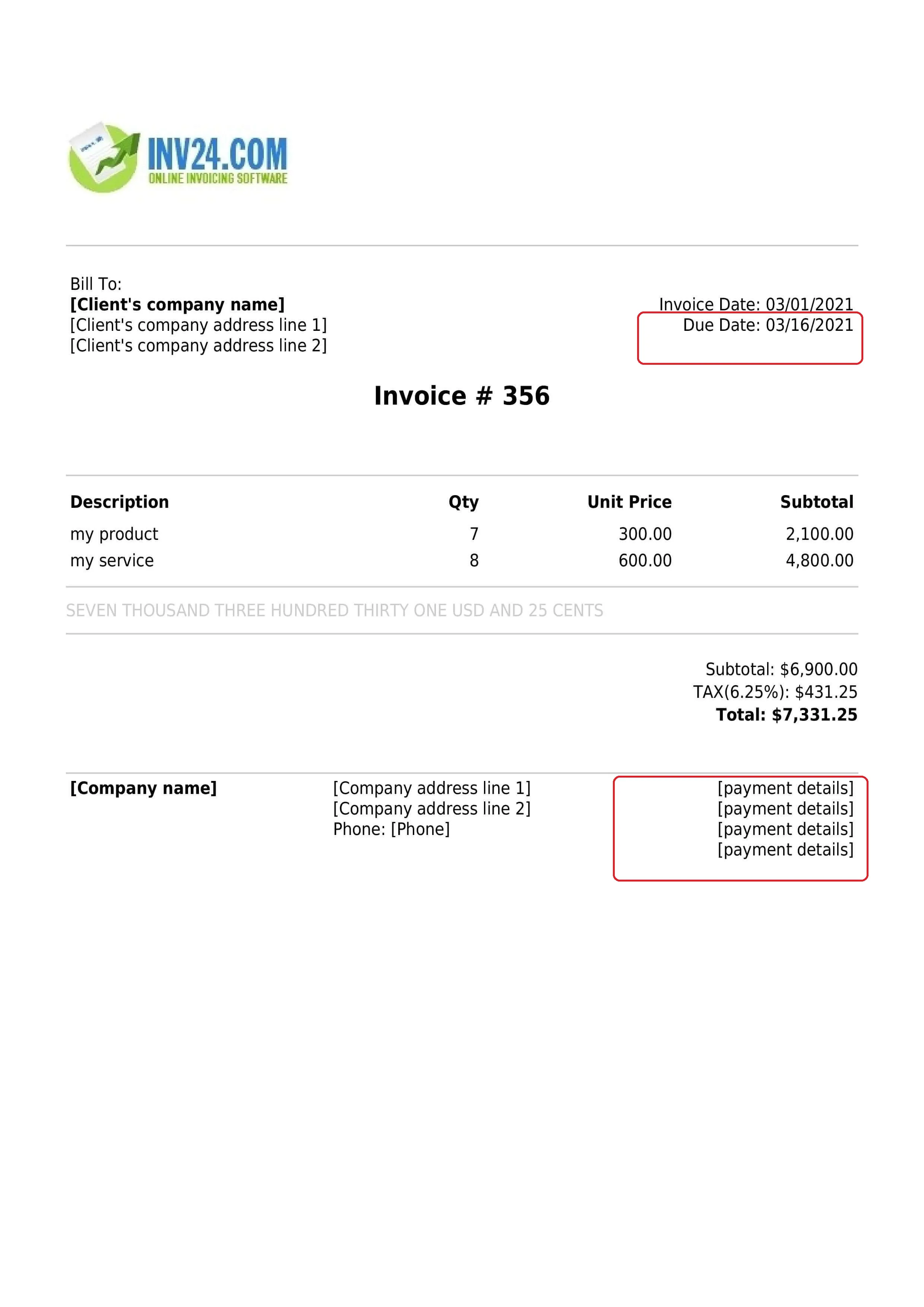 Invoice Payment Terms / Payment Details