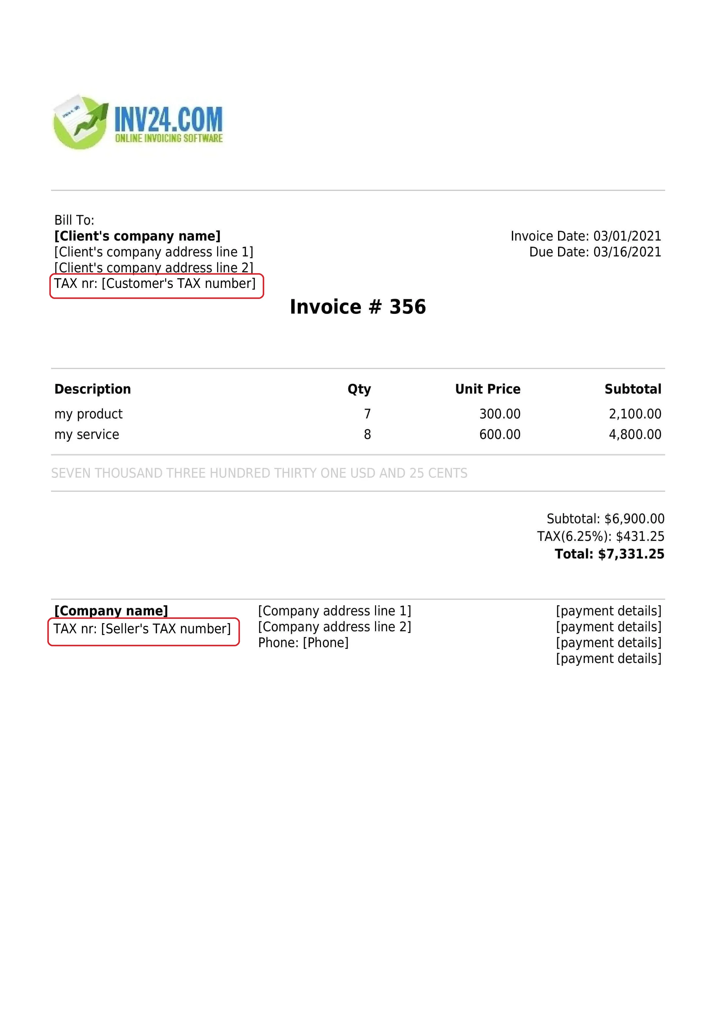 Tax Number on the Invoice