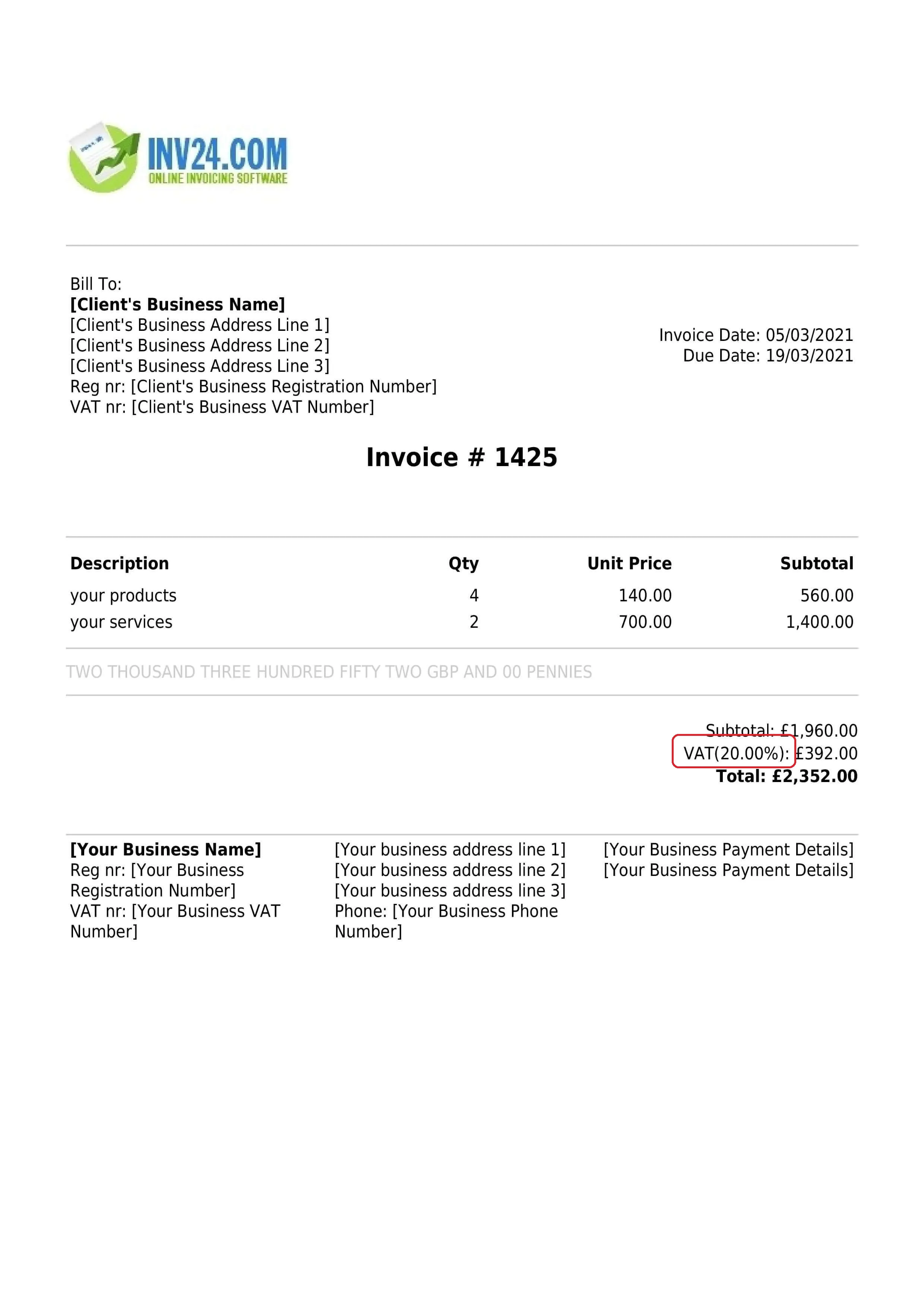 The VAT Rate(s) Applied on the Invoice in UK