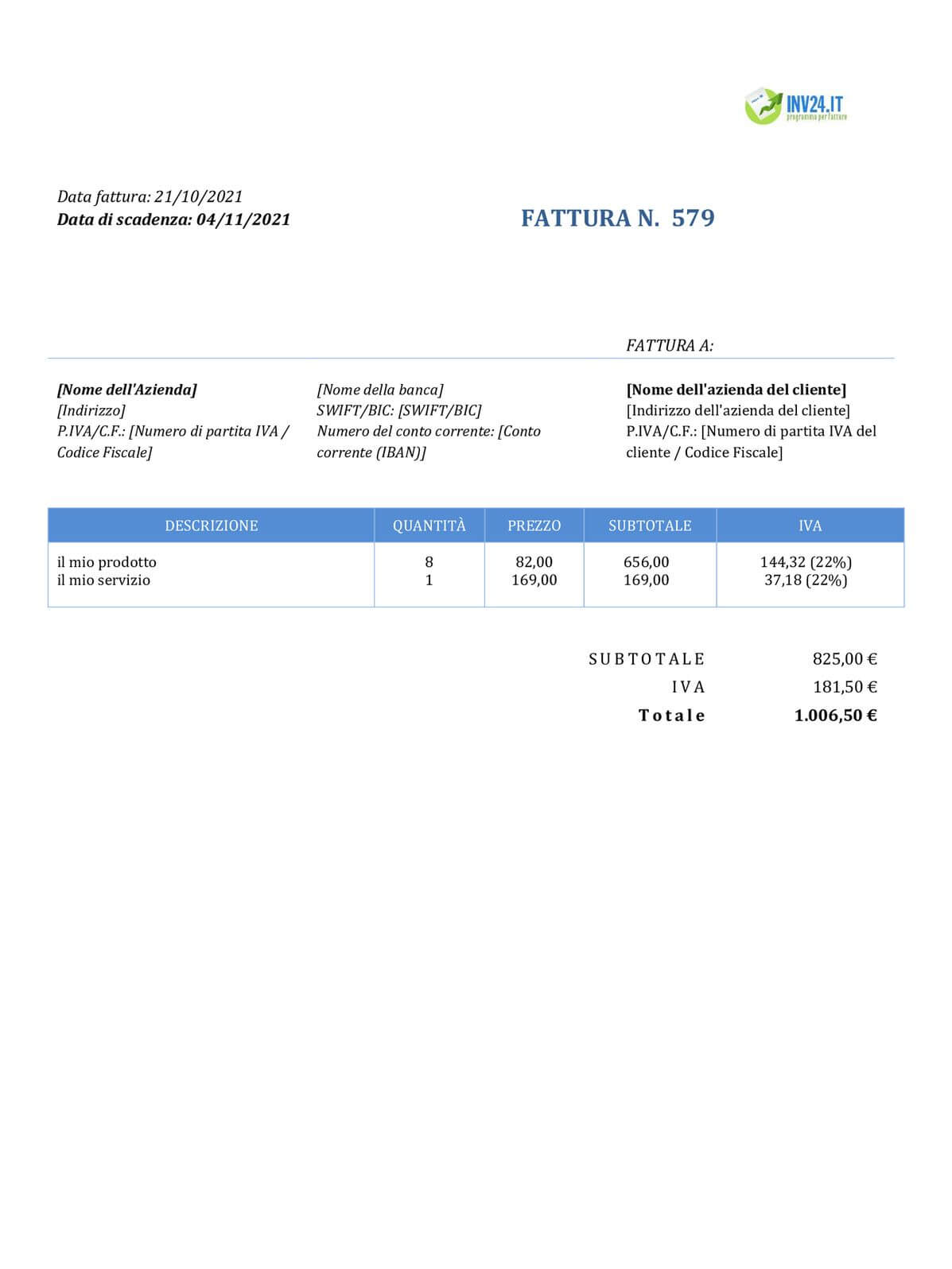 Generatore di Fatture Gratuito (Word / Google Docs)