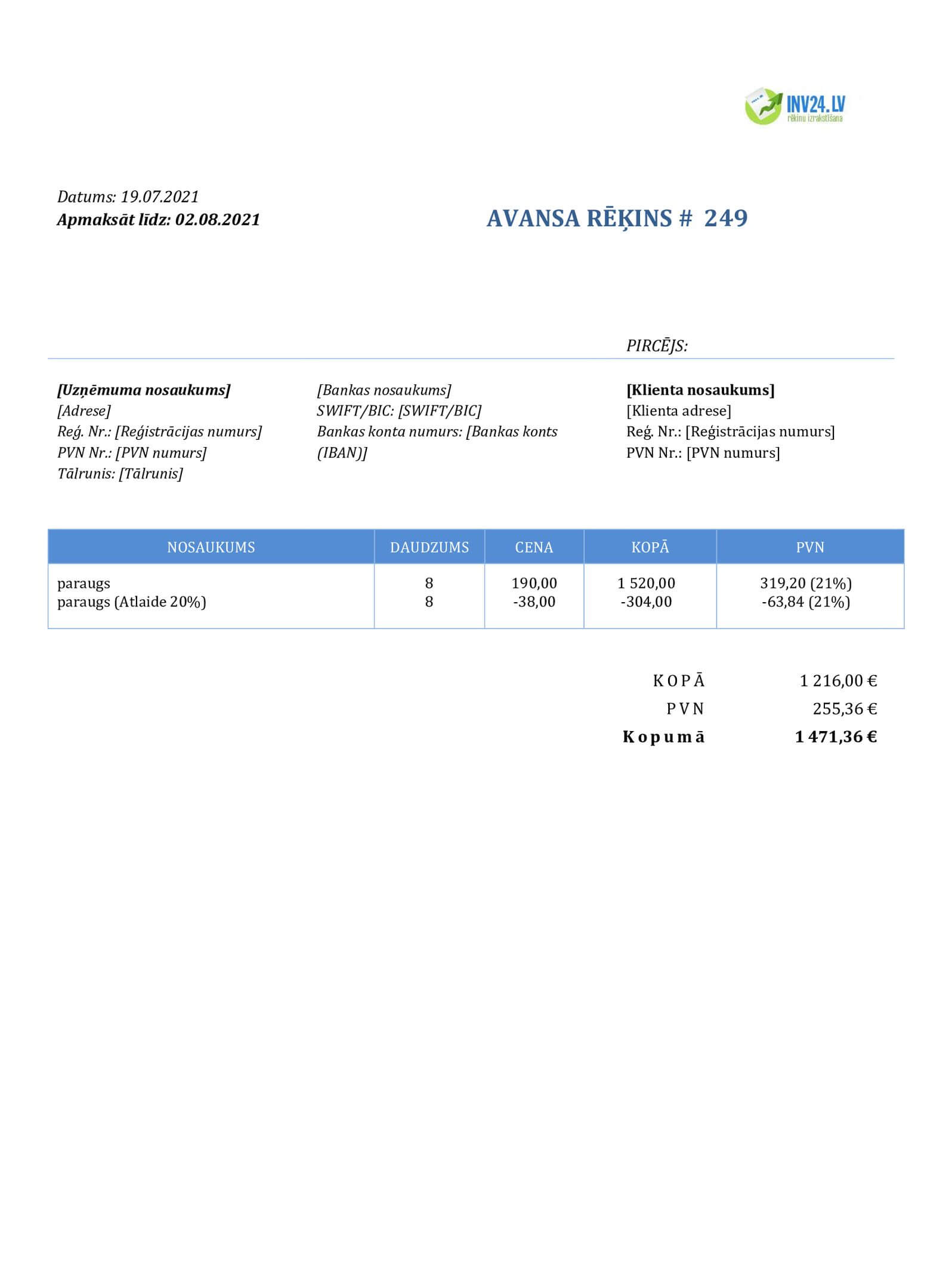 Avansa rēķins - Definīcija, paraugs un izveide