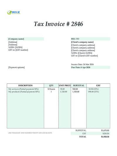 Partial Payment Invoice in New Zealand: Meaning & Sample