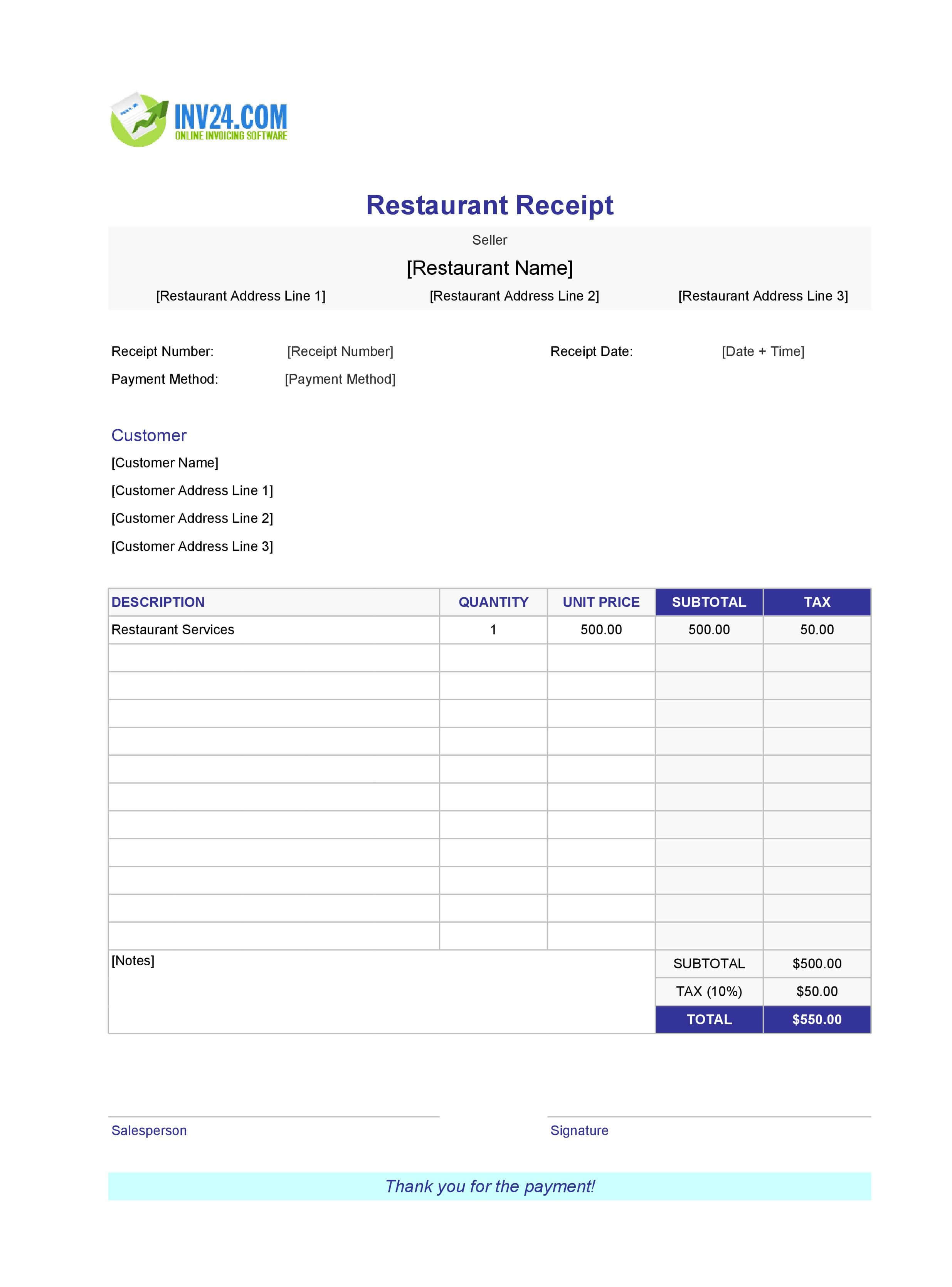 Restaurant Receipt Template