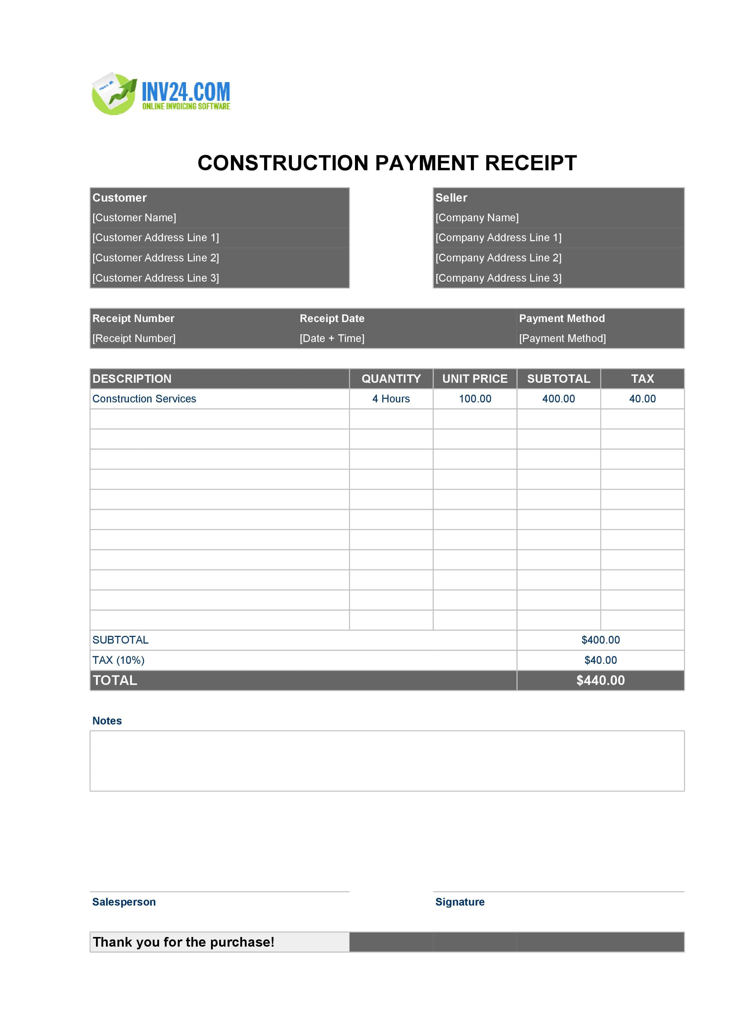 Payment Receipt Excel Templates