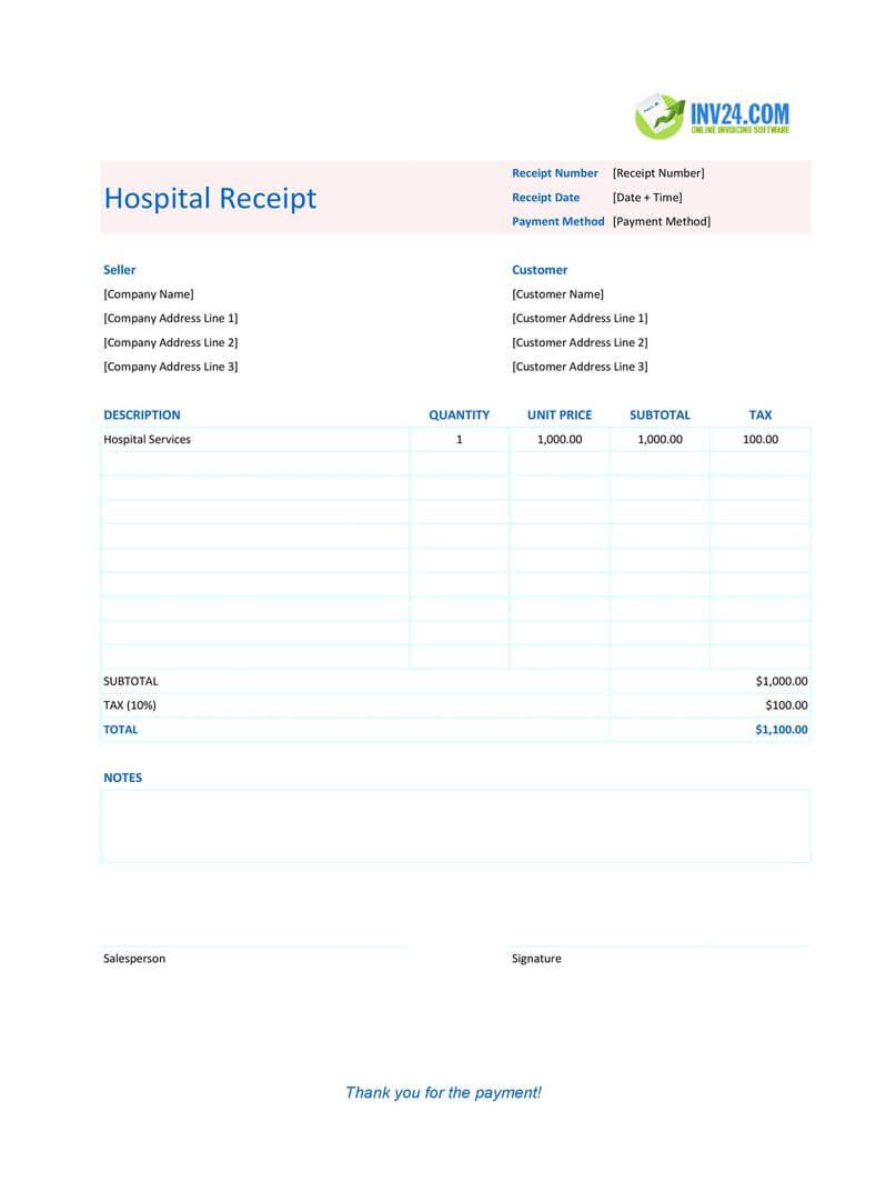 Hospital Receipt Template (Excel / Google Sheets)