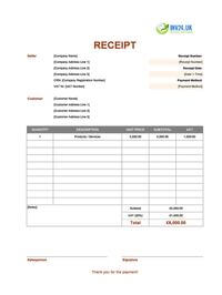 274 Free Receipt Templates for UK - Excel, Word, PDF, Google Docs/Sheets