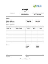 274 Free Receipt Templates for UK - Excel, Word, PDF, Google Docs/Sheets