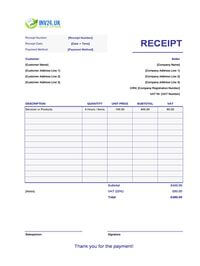 274 Free Receipt Templates for UK - Excel, Word, PDF, Google Docs/Sheets