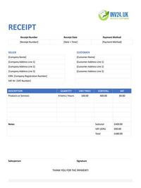 274 Free Receipt Templates for UK - Excel, Word, PDF, Google Docs/Sheets