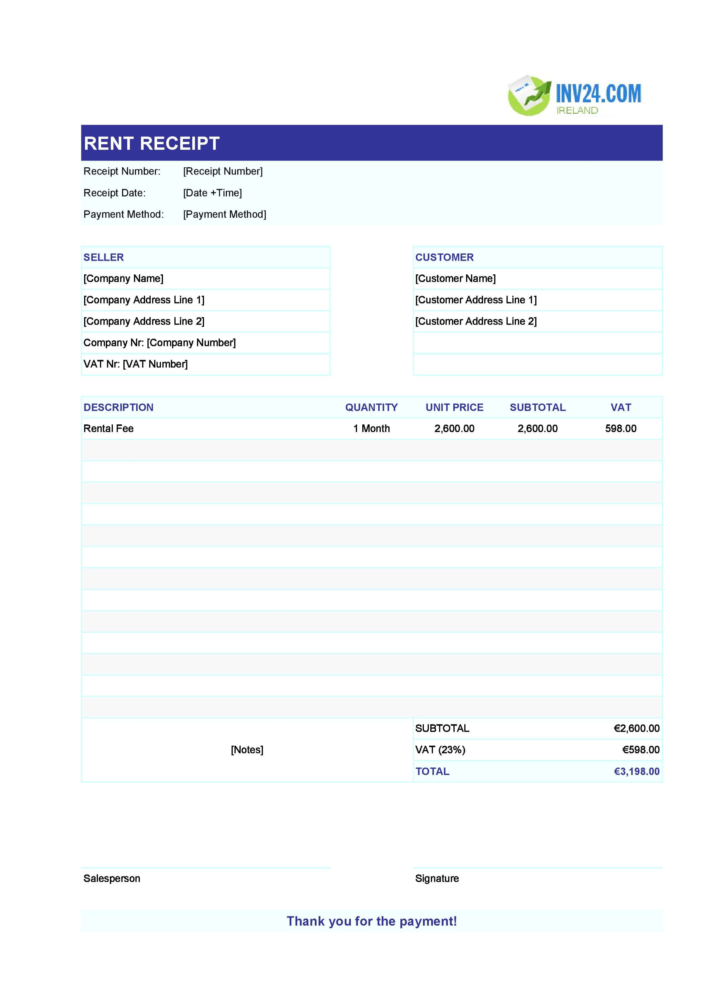 Rental Receipt Printable Receipt Template Excel For Use
