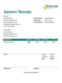191 Free Receipt Templates for Ireland - Excel, Word, PDF, Google Docs ...