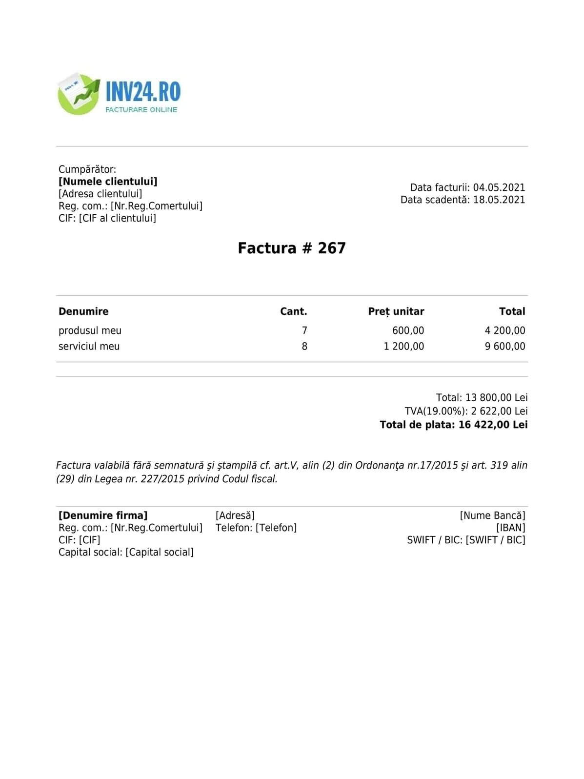 Generator de Facturi Gratuit (PDF): Facturare Online