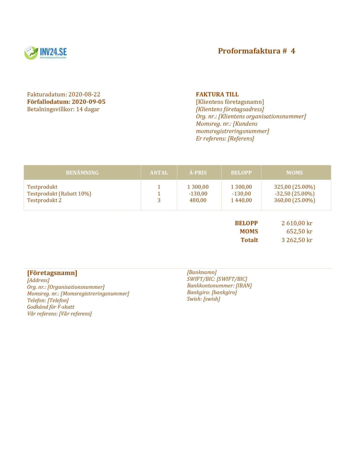 Proformafaktura - Beskrivning, exempel och utformning