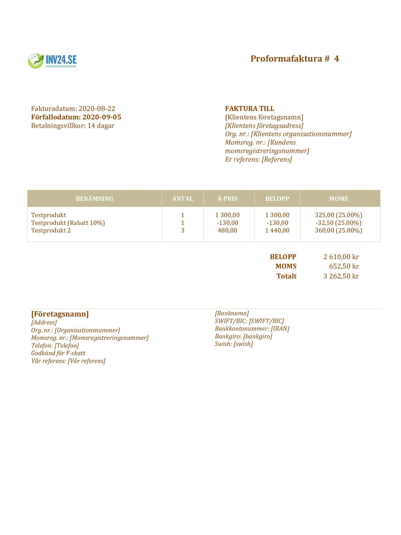 Proformafaktura - Beskrivning, exempel och utformning