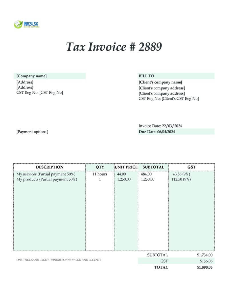 Partial Payment Invoice in Singapore: Meaning & Sample