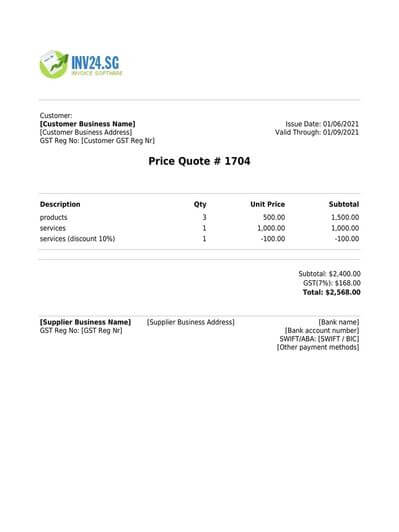 Price Quote in Singapore - Definition, Sample and Creation