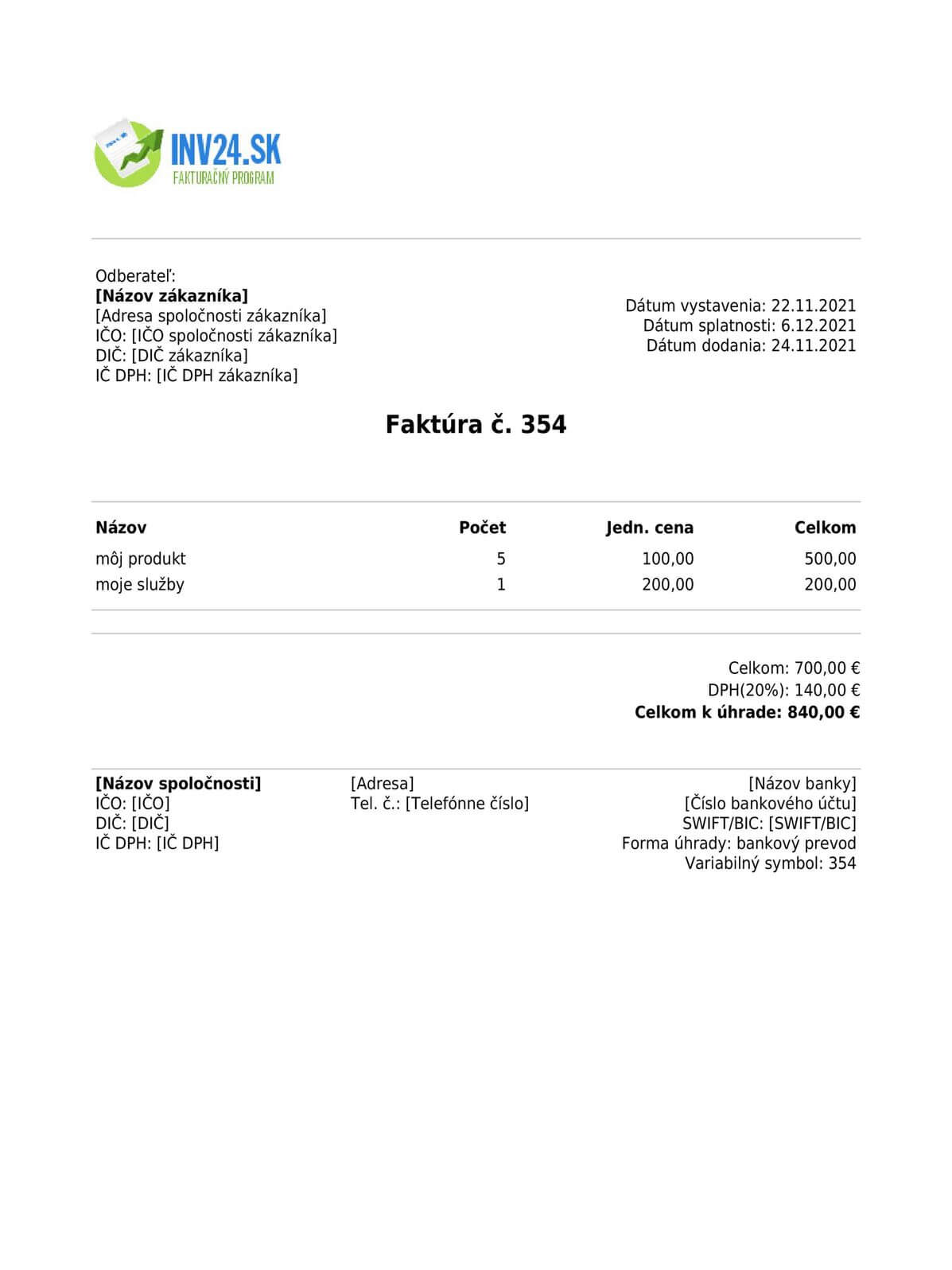 Bezplatný generátor faktúr (PDF): Online fakturácia