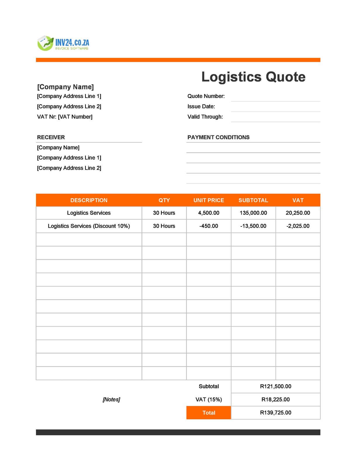Logistics Quote Template for South Africa (Excel / Google Sheets)