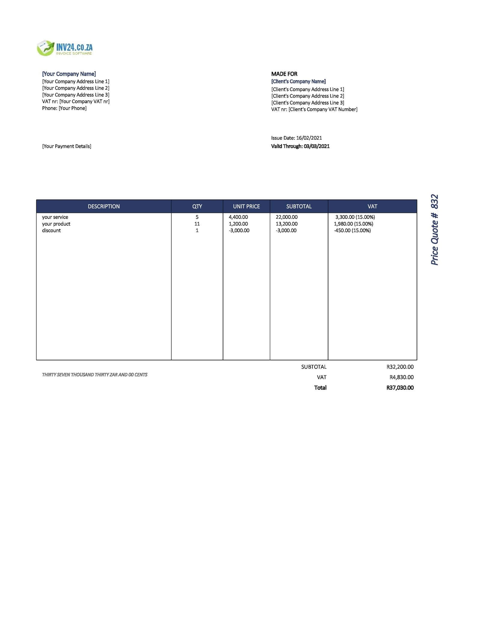 Quotation Template Excel South Africa Excel 