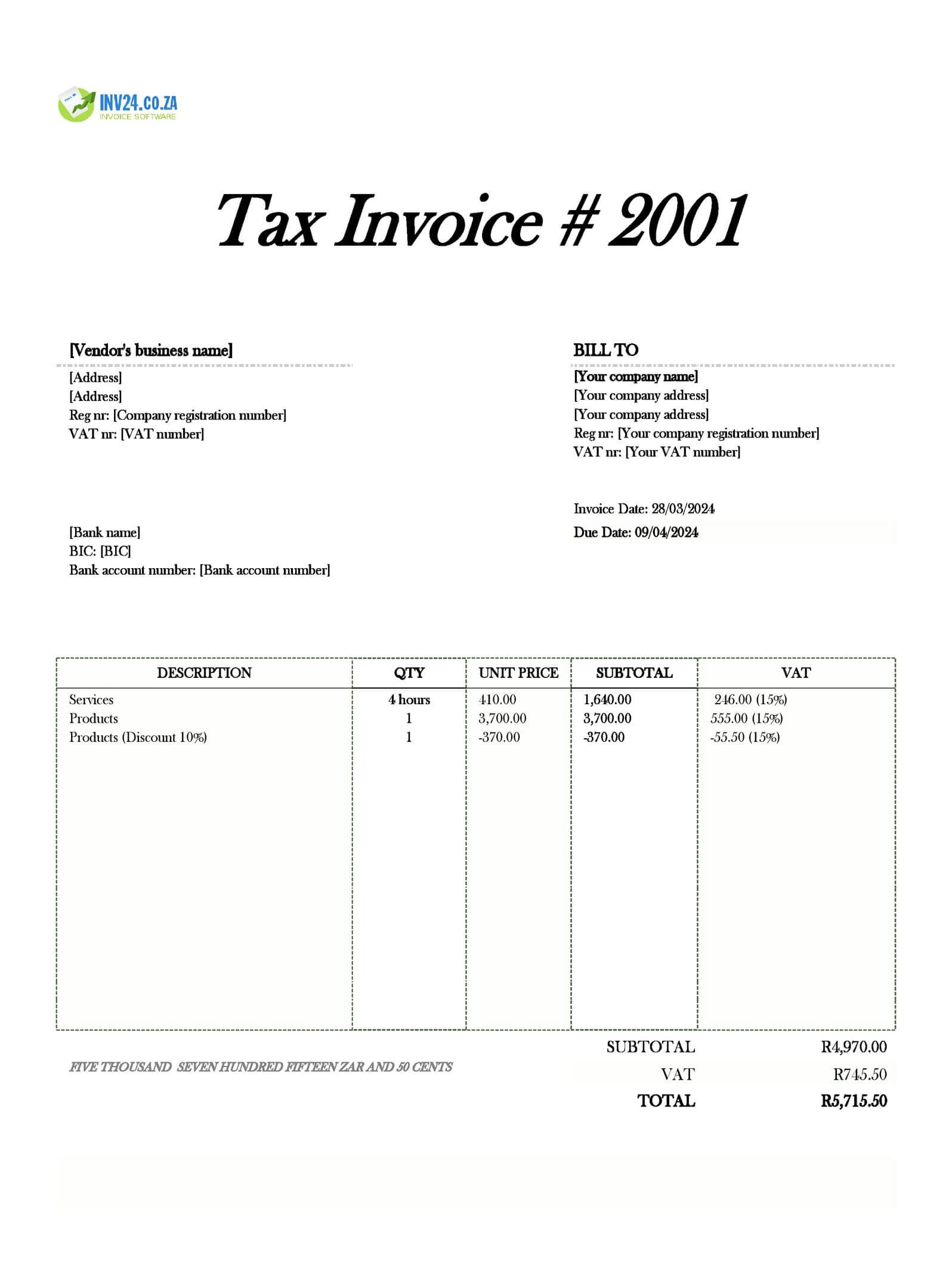 Vendor Invoice in South Africa: Meaning & Sample