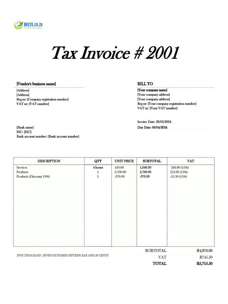 Vendor Invoice in South Africa: Meaning & Sample